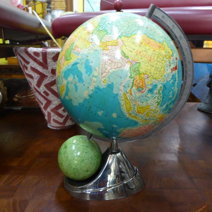 A 1971 WORLD GLOBE WITH A LUNAR GLOBE - Mark Denver